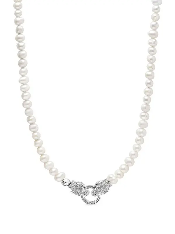 NIALAYA JEWELRY Diamond Panther Pearl Necklace - Silver