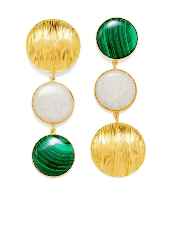 DESTREE Double-stone Drop Earrings - Green
