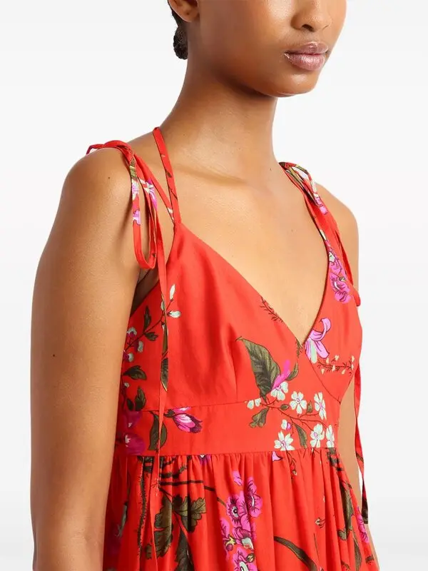 Erdem Floral-print Tiered Midi Dress - Red