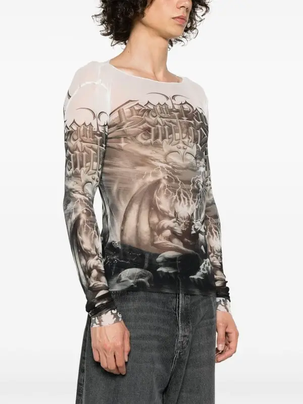 Jean Paul Gaultier Diablo-Print Mesh T-Shirt - Grey | Editorialist