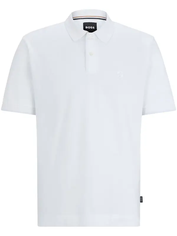 BOSS Embroidered-monogram Cotton Polo Shirt - White