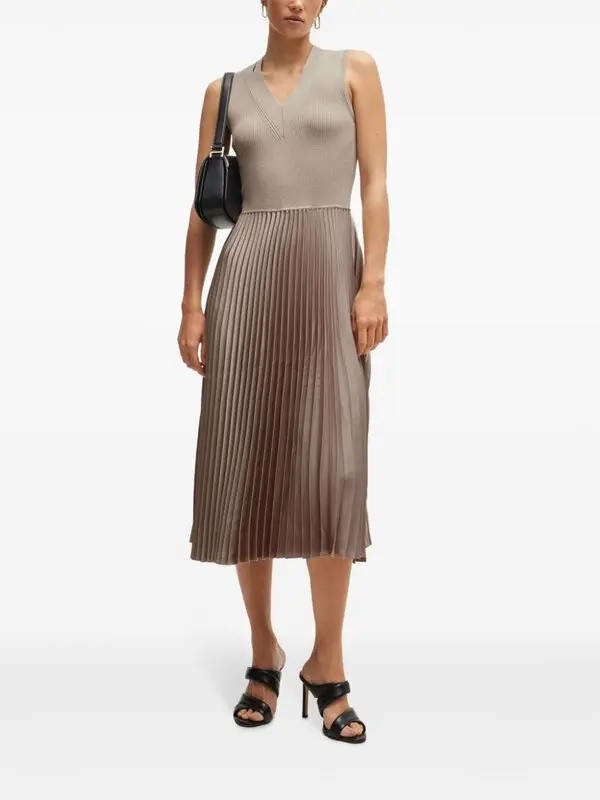 plisse straight neck midi dress Plisse Midi Dress