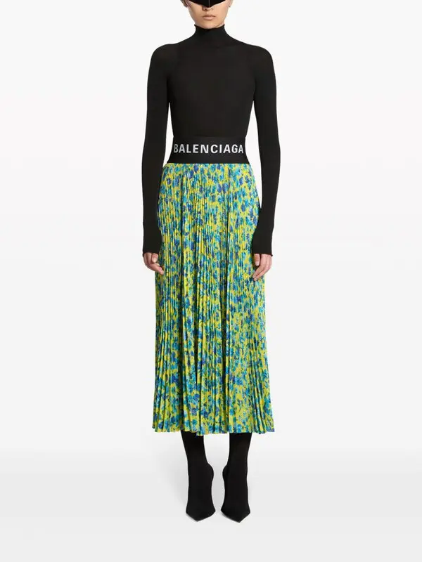 Balenciaga Floral-print Pleated Midi Skirt