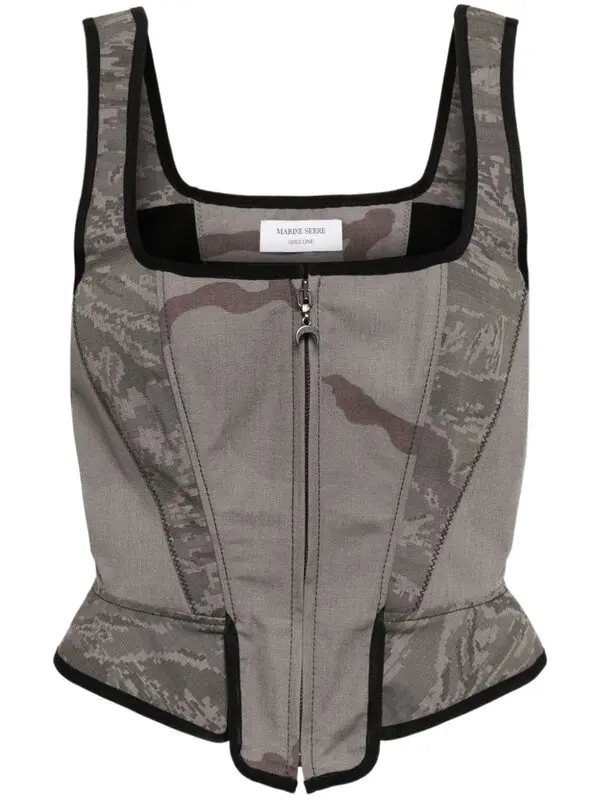 MARINE SERRE Regenerated Cotton Corset Top - Grey