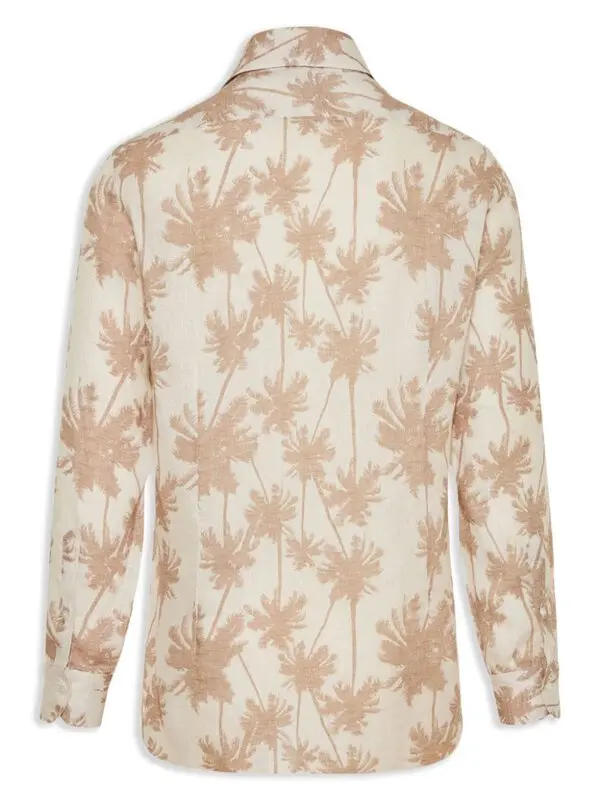 BARBA NAPOLI Palm-tree Print Linen Shirt - Neutrals