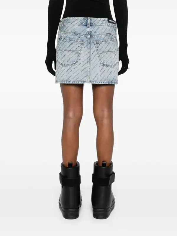Balenciaga Logo-print Denim Mini Skirt - Blue