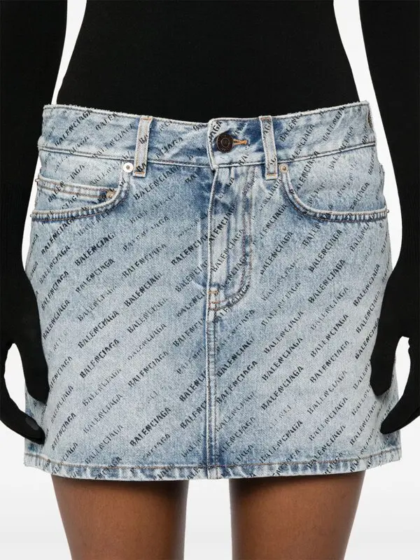 Balenciaga Logo-print Denim Mini Skirt - Blue