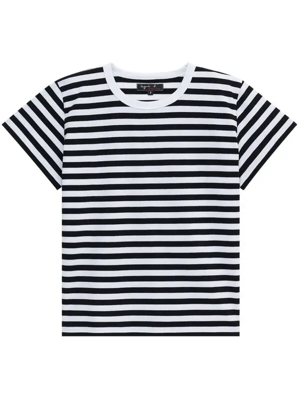 AGNES B. Striped Cotton T-shirt - Black