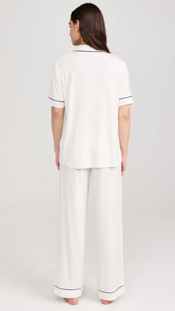 Eberjey Gisele The Short Sleeve Long Pajama Set - Pure Ivory/navy
