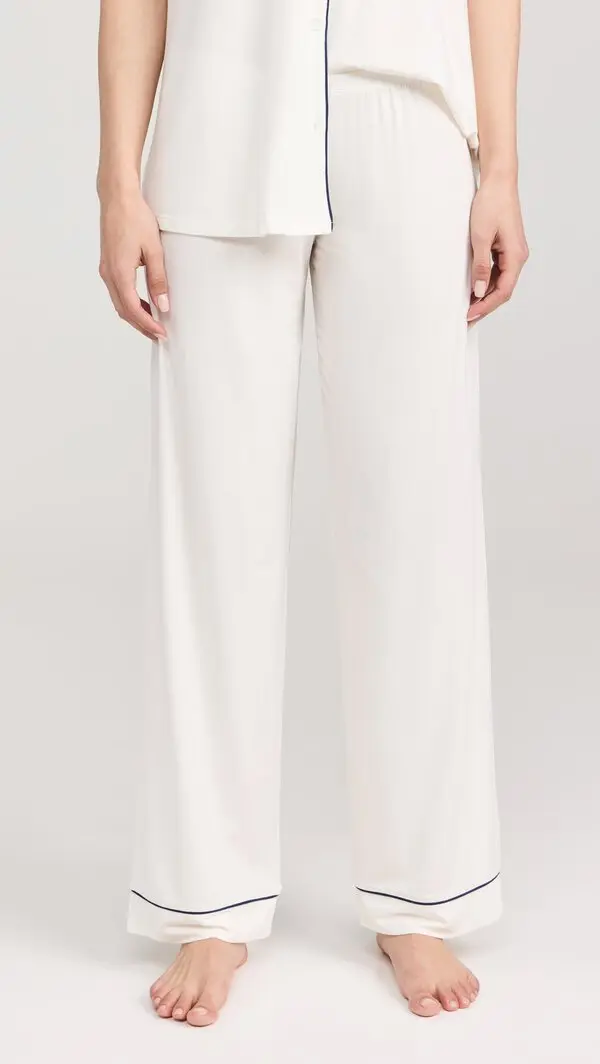 Eberjey Gisele The Short Sleeve Long Pajama Set - Pure Ivory/navy