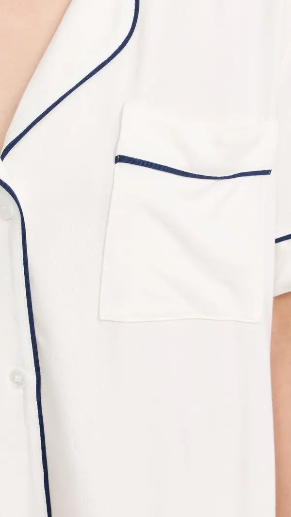Eberjey Gisele The Short Sleeve Long Pajama Set - Pure Ivory/navy