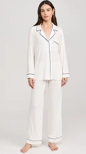 Eberjey Gisele The Long Pajama Set - Pure Ivory/navy