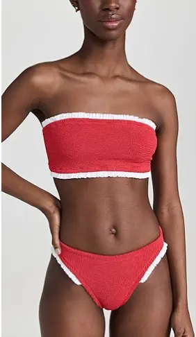 Hunza G Tracey Frill Bikini Set Red/White Editorialist