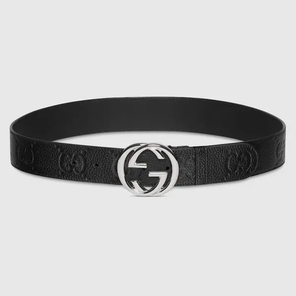 Gucci Wide Belt With Interlocking G Buckle - Black