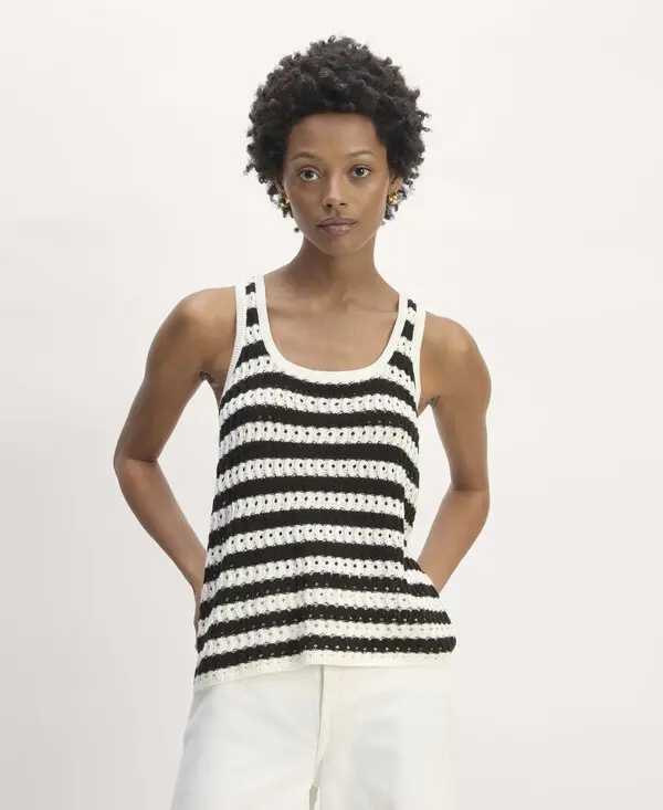 Everlane Crochet Knit Tank Top - Bone White/black