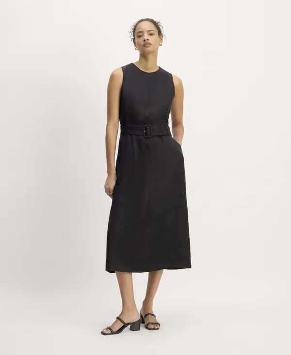 Everlane Linen Belted Midi Dress - Black