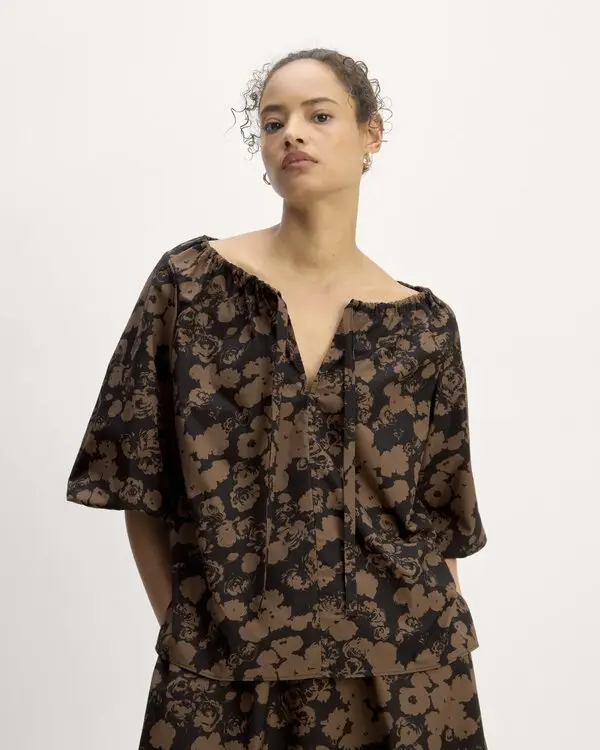 Everlane Supima® Puff-sleeve Top - Black/cocoa Floral