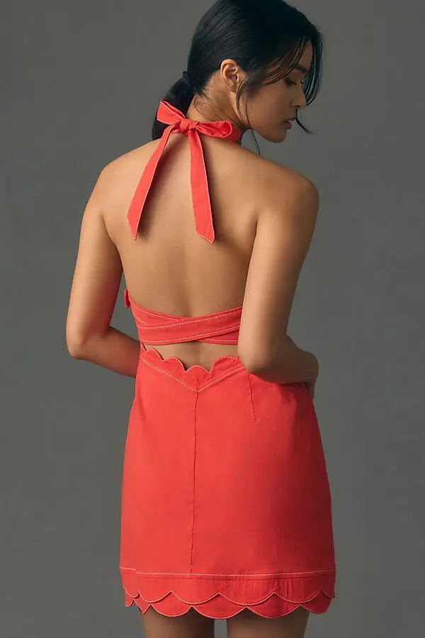 Maeve Halter V-Neck Scallop Mi Dress In Red - 68% Off | Editorialist