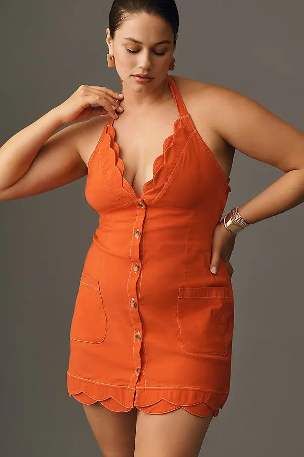 maeve halter v-neck scallop mini dress Anthropologie Maeve Halter V-Neck Scallop Floral Mini Dress  Luxy Thrift