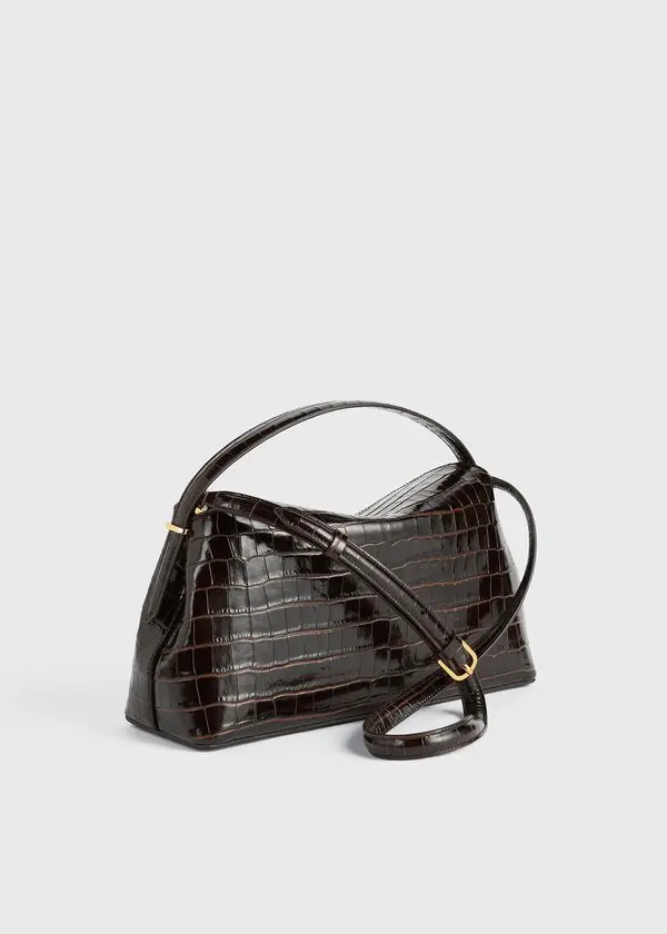 TOTEME T-lock Croco-embossed Handheld Bag - Brown