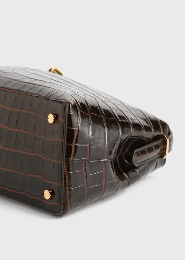 TOTEME T-lock Croco-embossed Handheld Bag - Brown