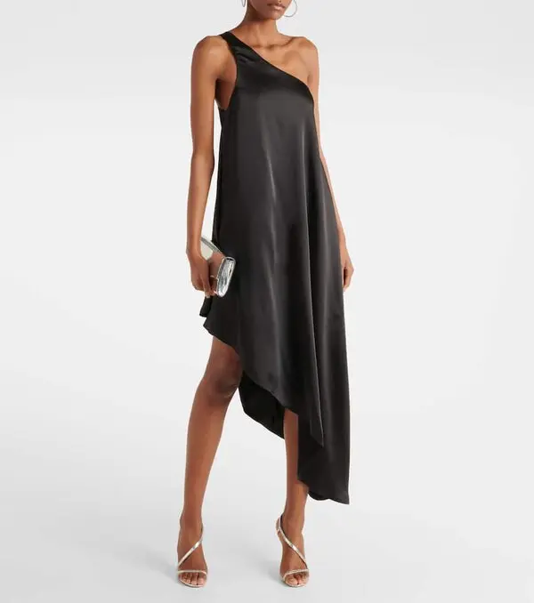 one-shoulder asymmetrical hem midi dress Bold Love One-Shoulder Asymmetric Hem Dress Red