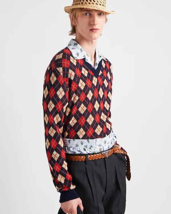 Prada Argyle Cotton Sweater - Navy | Editorialist