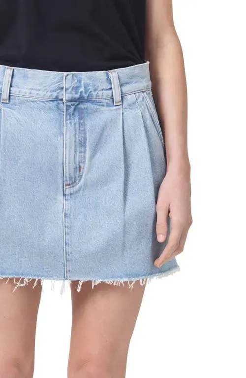 AGOLDE Becker Raw Hem Pleated Denim Skirt
