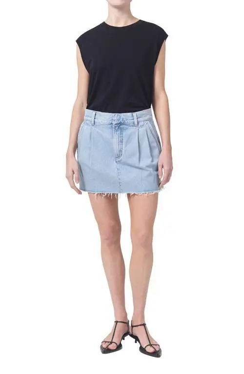 AGOLDE Becker Raw Hem Pleated Denim Skirt