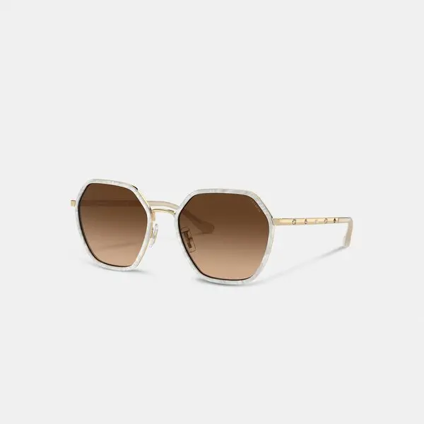 COACH Embellished Narrow Metal Hexagon Sunglasses