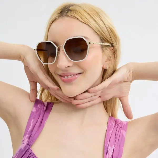 COACH Embellished Narrow Metal Hexagon Sunglasses