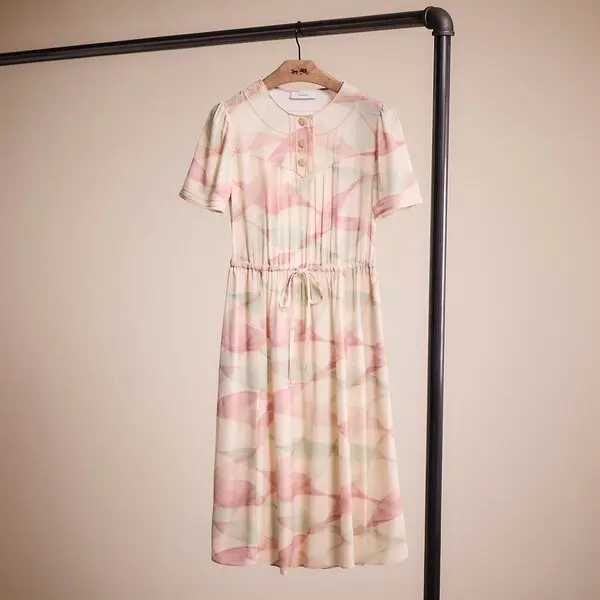 COACH Restored Trompe L'oeil Short Sleeve Dress - Peach/green