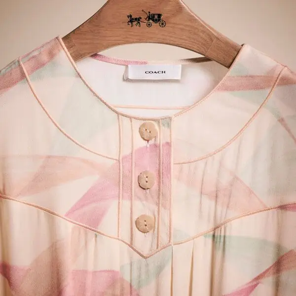 coach short sleeve dress Coach Restored Trompe L'Oeil Short Sleeve Dress - Peach/Green