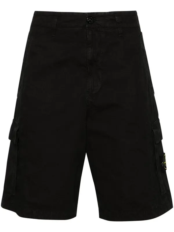 Stone Island Compass-badge Cotton Cargo Shorts - Black