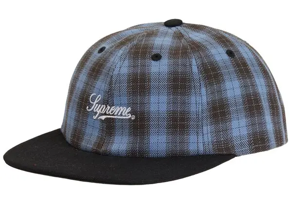 Supreme Script Logo 6-panel Cap - Blue Plaid