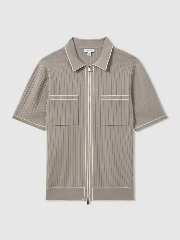REISS Christophe Ribbed Dual Zip-front Shirt