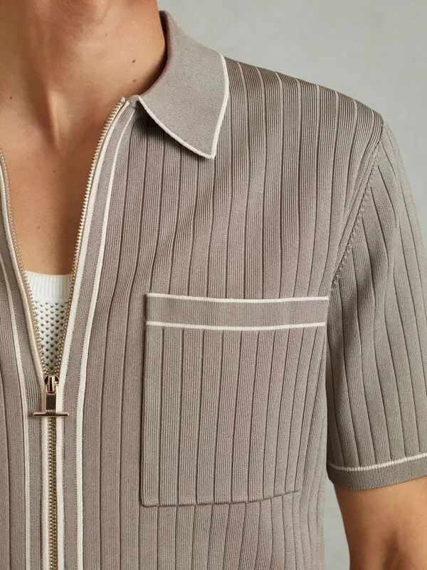 REISS Christophe Ribbed Dual Zip-front Shirt