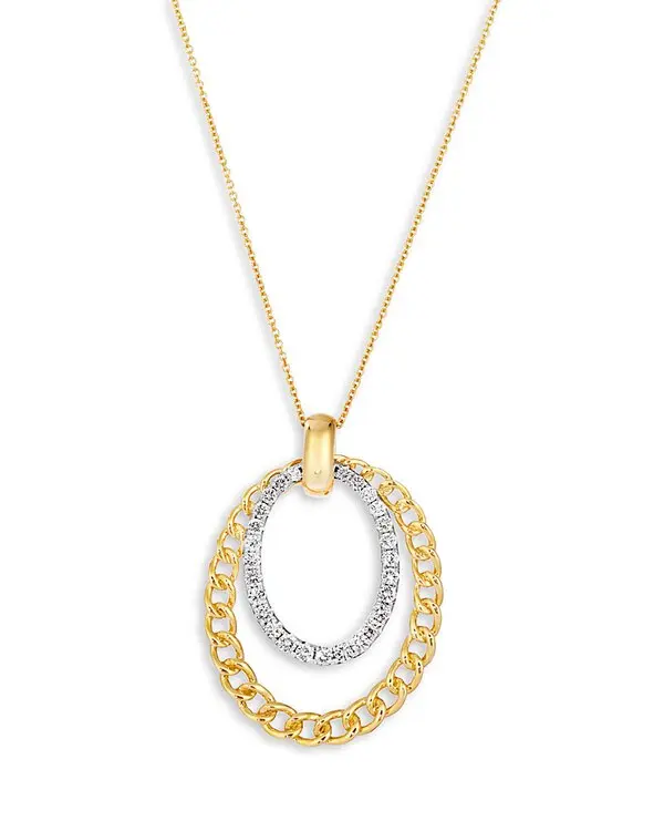 Bloomingdale'S Diamond And 14k Yellow Gold Double Oval Pendant Necklace - Gold/white