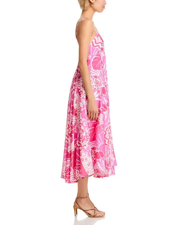 Aqua V-neck Printed Midi Dress