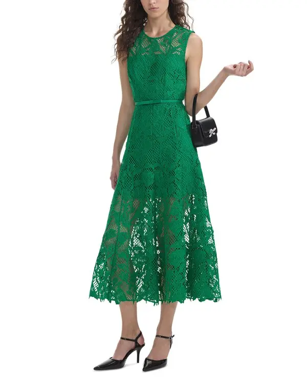 Self-Portrait Lace Sleeveless Midi Dress In Green 25% Off