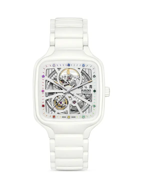 RADO True Square Automatic Open Heart Watch - White