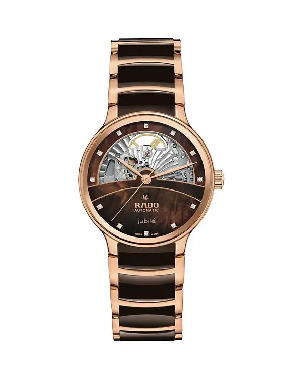 RADO Centrix Diamonds Open Heart Automatic Watch, 35mm - Brown
