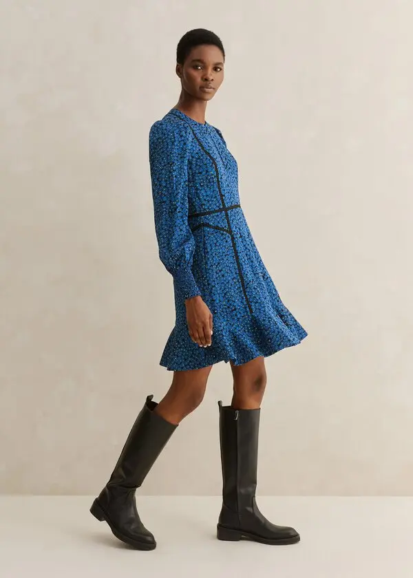 Me+Em Mille Fleur Print Short Fit And Flare Dress - Electric  Blue/Black/Lime | Editorialist