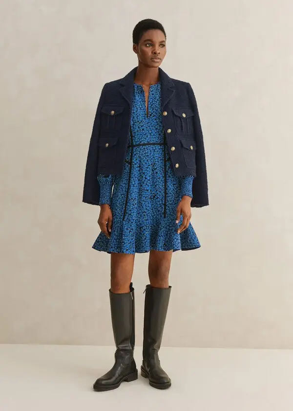 Me+Em Mille Fleur Print Short Fit And Flare Dress - Electric  Blue/Black/Lime | Editorialist