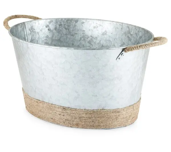 TWINE Jute Rope Wrapped Galvanized Tub - One-color