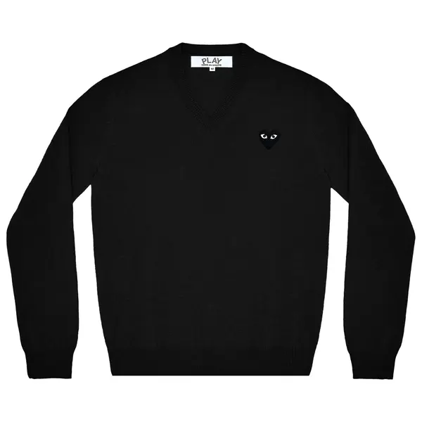 Play Comme Des Garcon Heart V-neck Pullover - Black