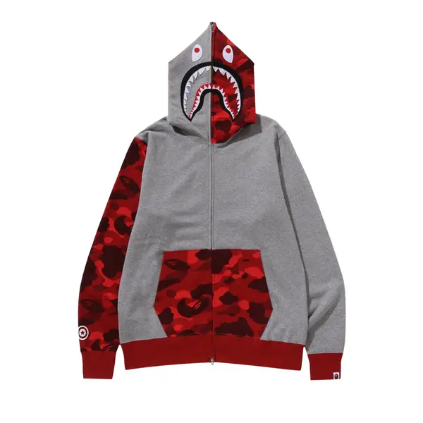 A BATHING APE Color Camo Shark Full Zip Hoodie - Red