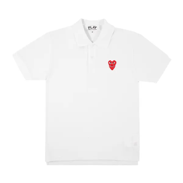 Play Comme Des Garcon Heart Logo Short-sleeve Polo - White