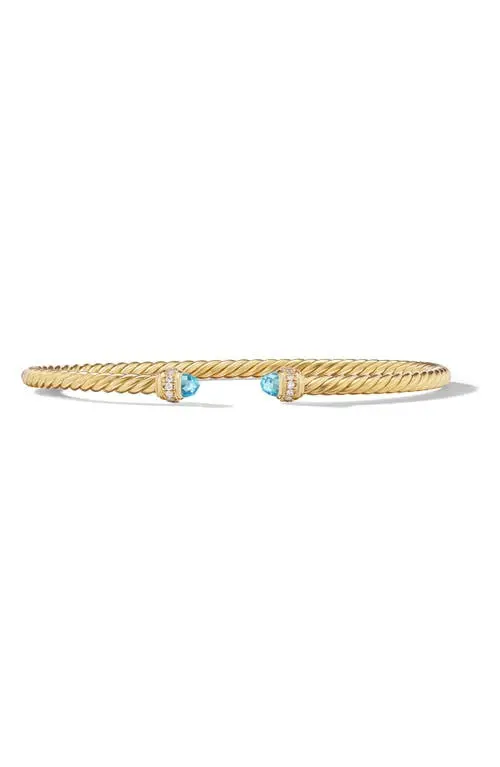 David Yurman Classic Cablespira® Cuff Bracelet In 18k Gold With Diamonds - 18k Yellow Gold/ Blue Topaz