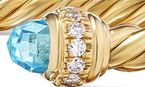 David Yurman Classic Cablespira® Cuff Bracelet In 18k Gold With Diamonds - 18k Yellow Gold/ Blue Topaz